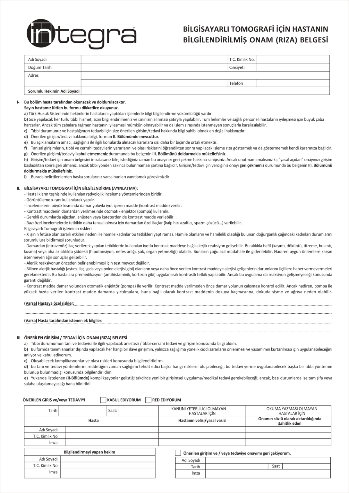 Onam Formu – İntegra